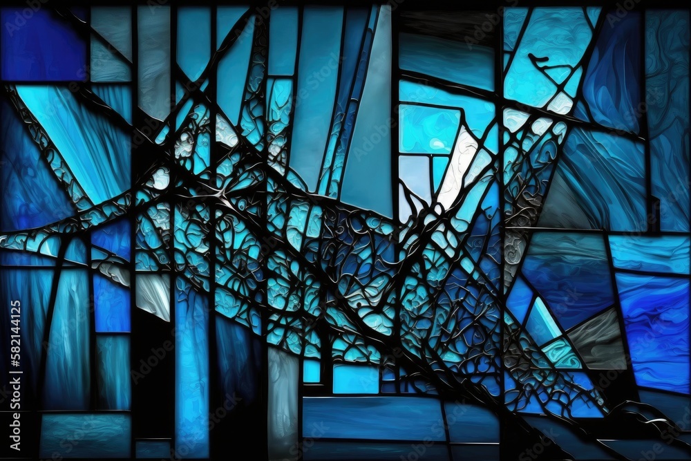 abstract blue stained glass with black streaks collage modern art ...