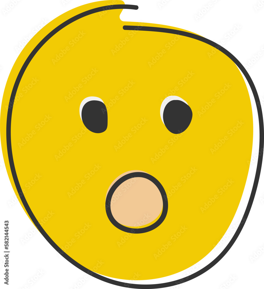 Astonished emoji. Shocked emoticon with gasping face. Hand drawn, flat ...