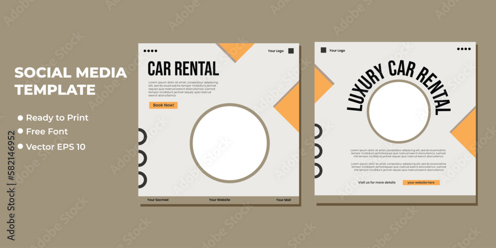 Set of editable square banner template. Car rental banner background ...