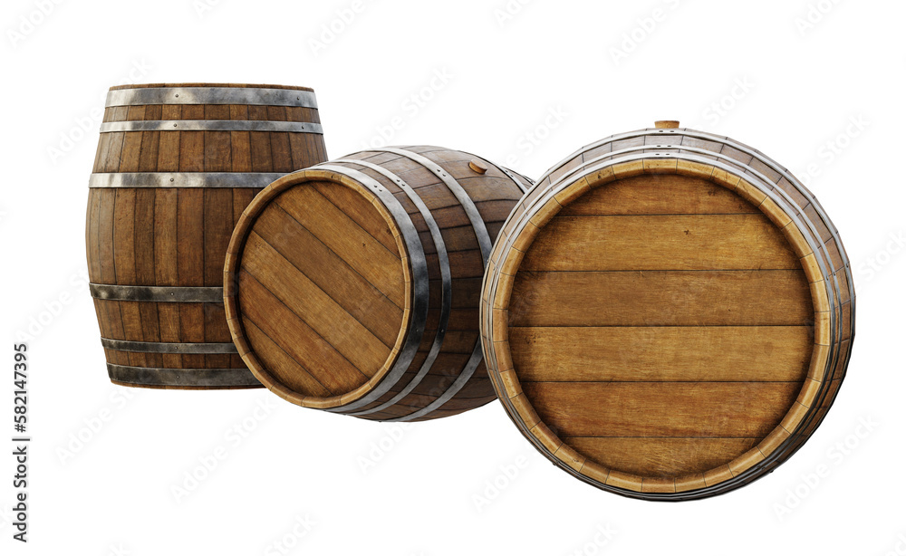 Wooden barrels isolated on transparent background. Clipping path ...