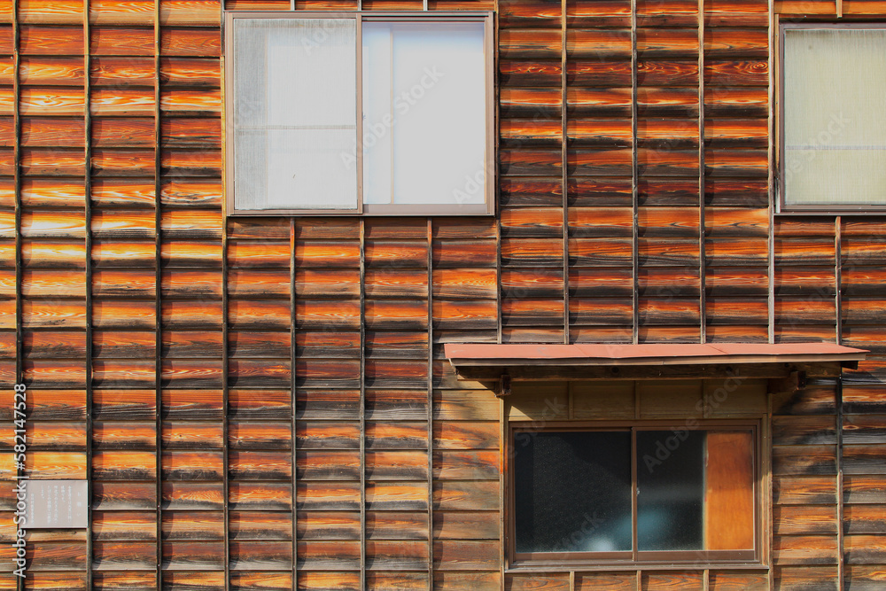 Ancient wooden wall in the village of Shirakawa-go Japan, close up ...