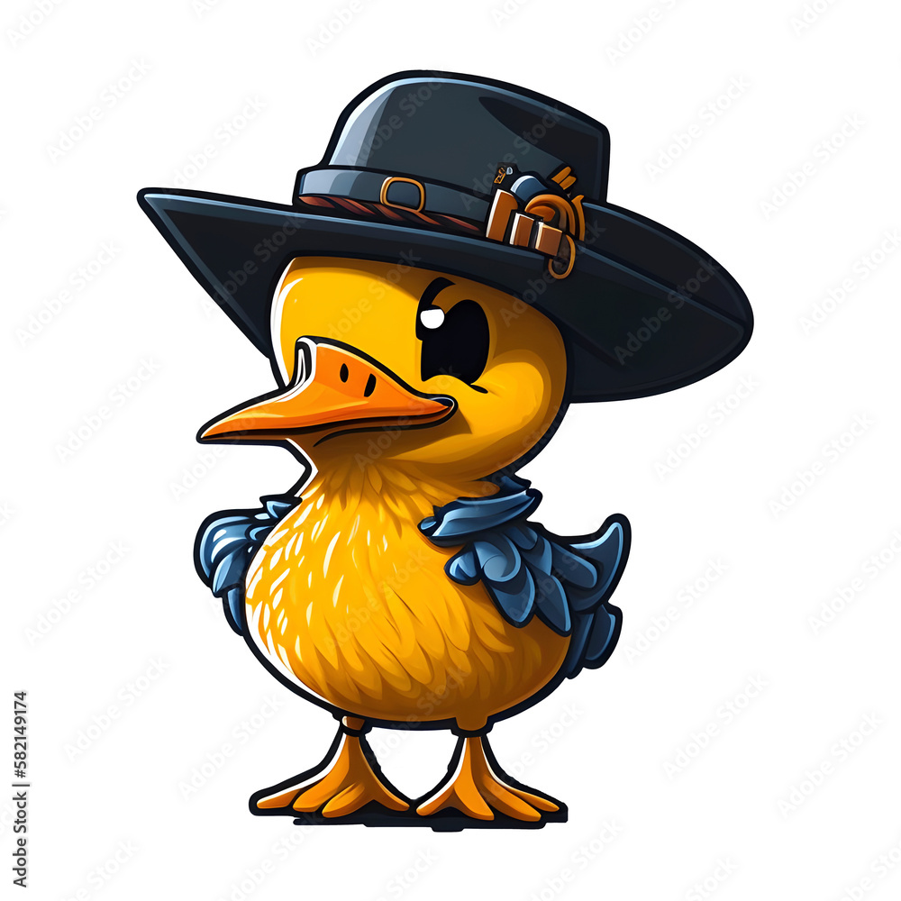 Cute Duck with Cowboy Hat created by using generative artificial ...