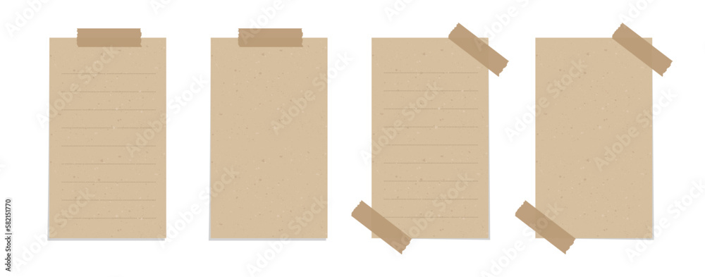Taped vintage brown torn paper illustration template set. Recycled memo ...