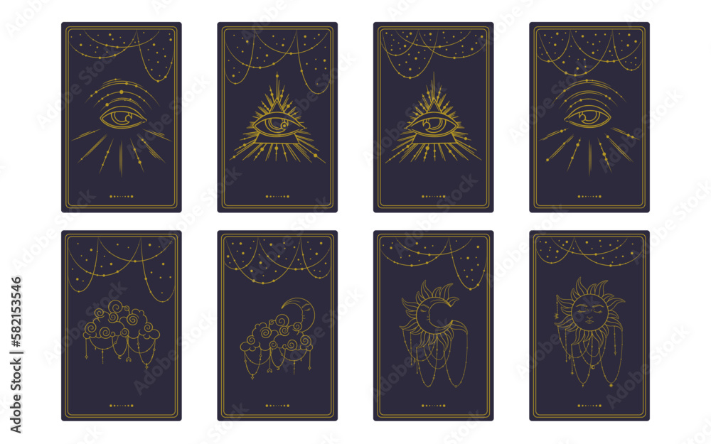 Tarot aesthetic golden card with spiritual symbols. Occult tarot design ...