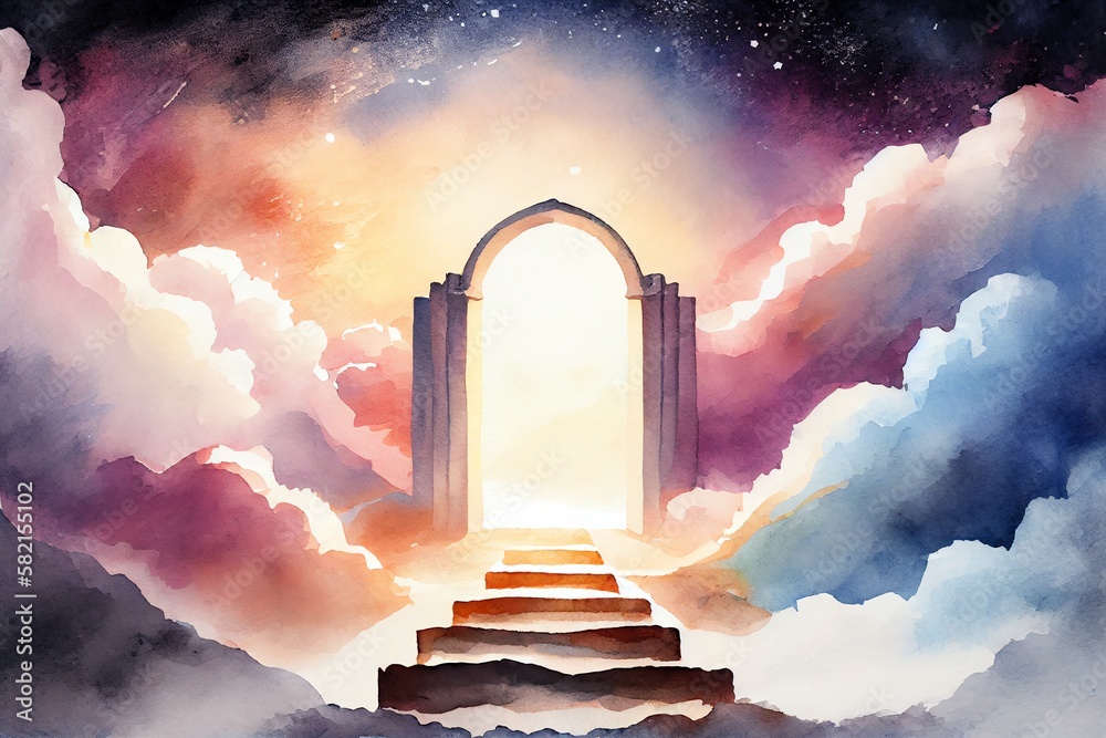 Watercolor Illustration of a Way To Heaven With Light Glow From The ...