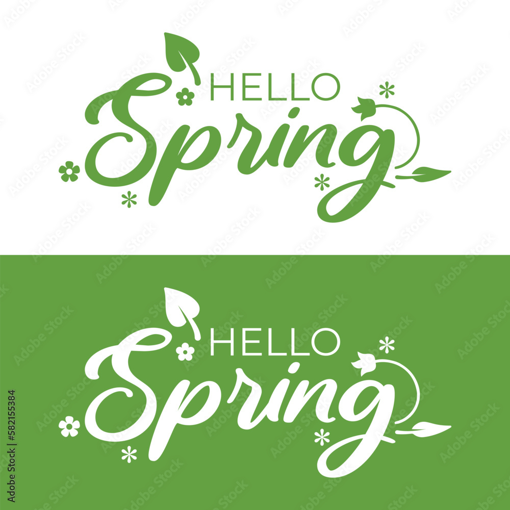 Hello spring hand lettering text as logotype, badge and icon, postcard ...