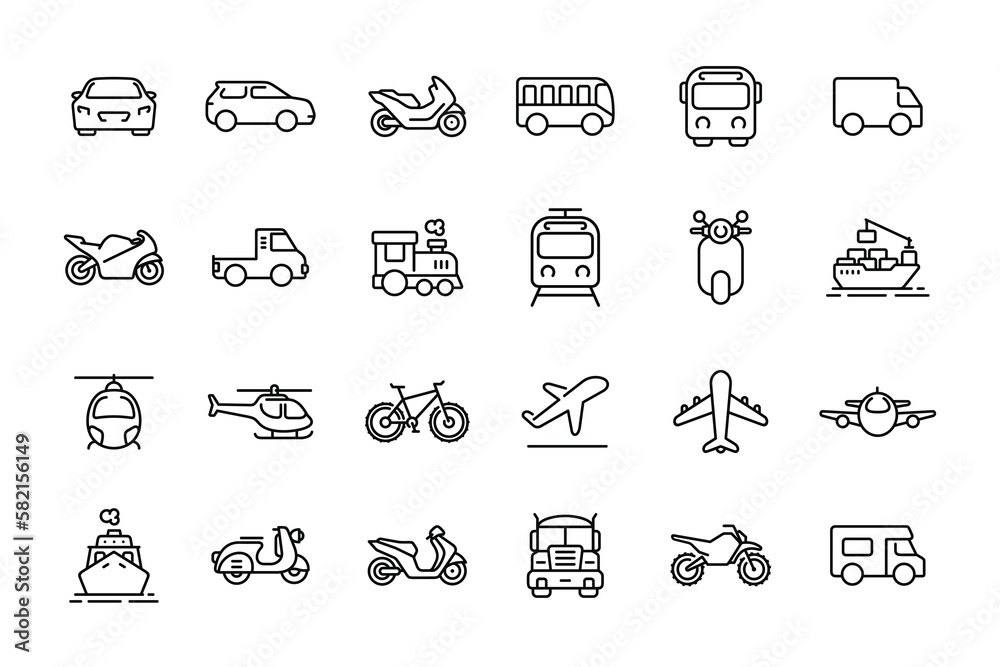 Transportation line icon set isolated on white background Stock Vector ...