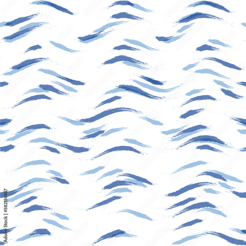 Seamless Wave Stripe Pattern, Water vector background. curve brush ...