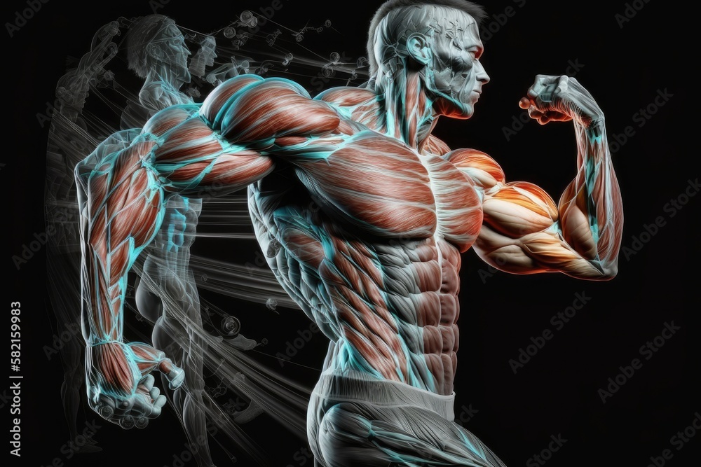 muscular strength and pumping of arm muscle fibers, created with ...