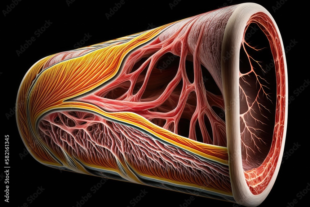 cross-section of human arm muscle fibers and veins, created with ...