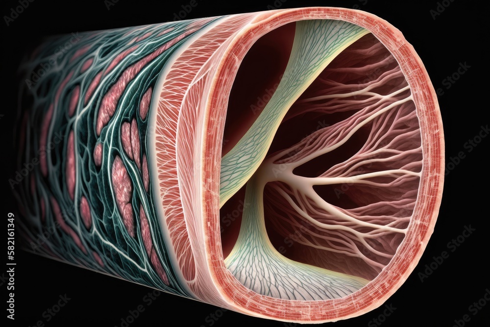 cross-section of human arm muscle fibers and veins, created with ...