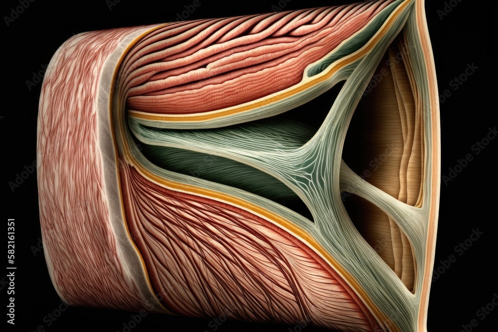 cross-section of human arm muscle fibers and veins, created with ...