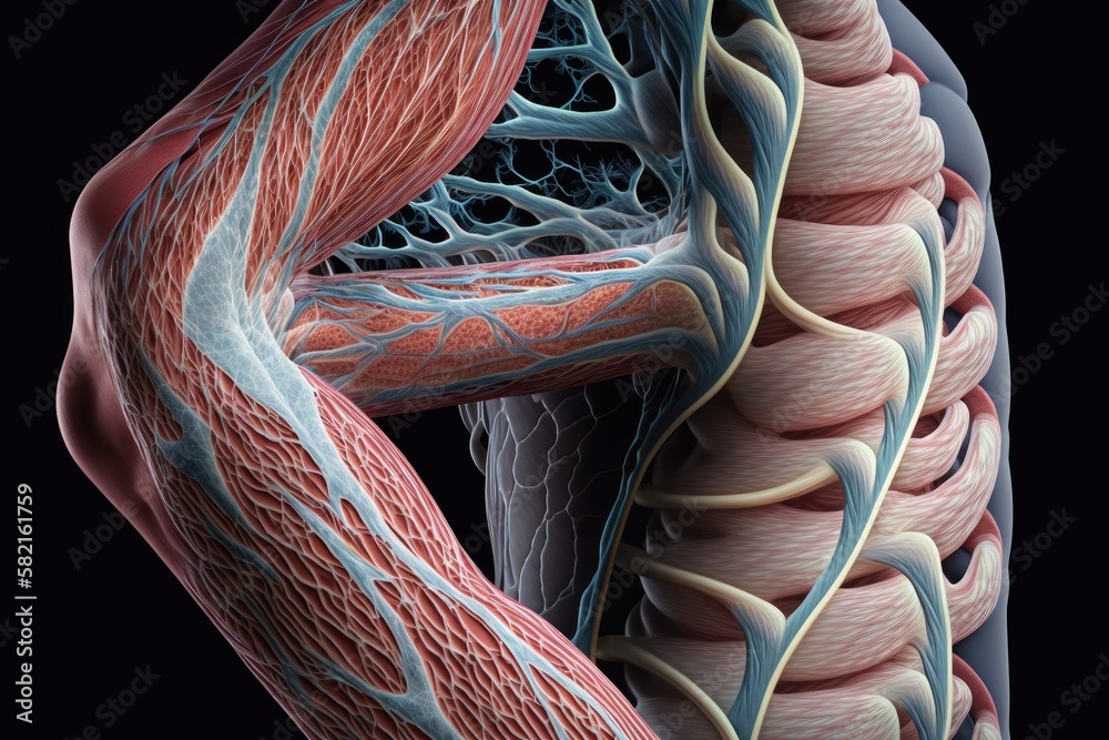 internal structure of body with muscle fibers of arm close-up, created ...