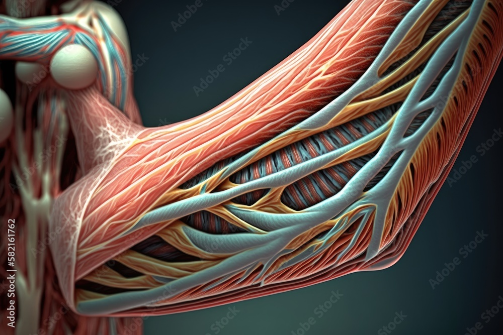 internal structure of body with muscle fibers of arm close-up, created ...