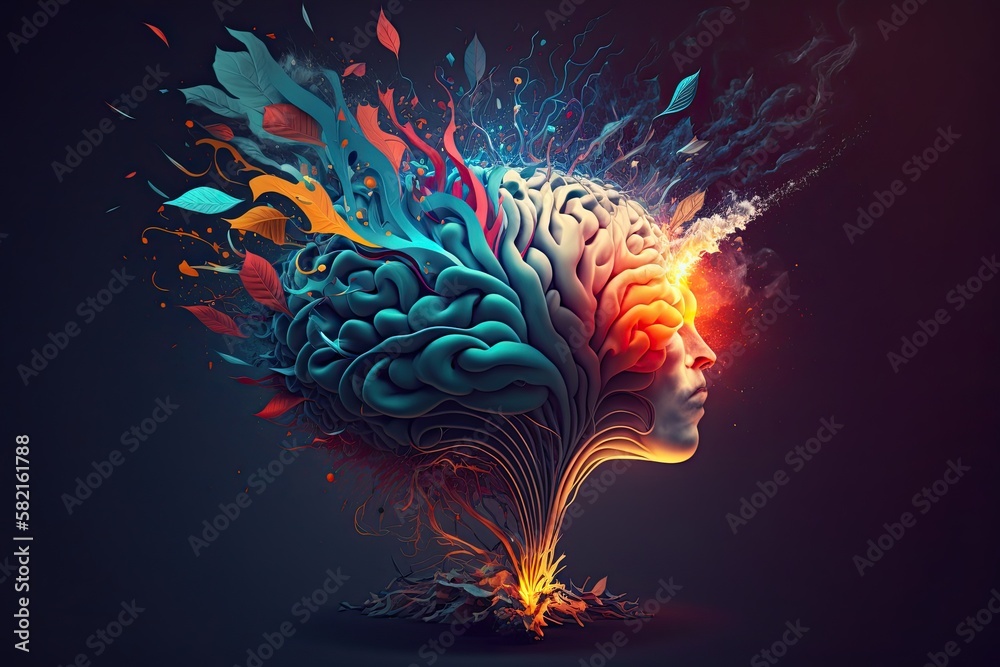 Illustration of a human brain with colorful and imaginative design ...