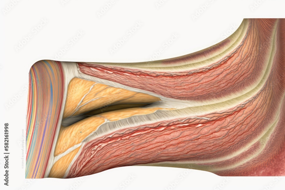 cross-section of arm with visible muscle fibers isolated on white ...
