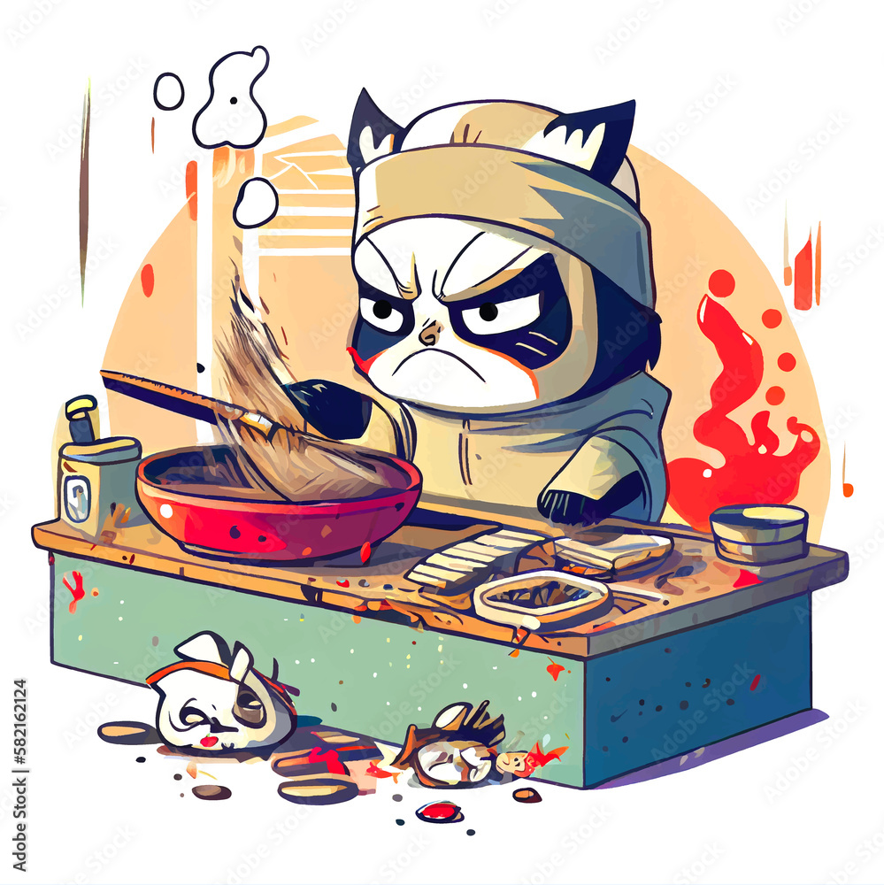 Minimalistic illustration of character of cat. Chef. Generative ai ...