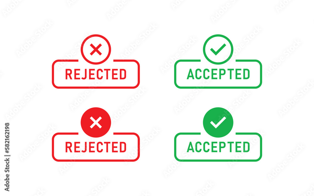 Accepted and Rejected signs vector illustration. Checkmark and cross ...