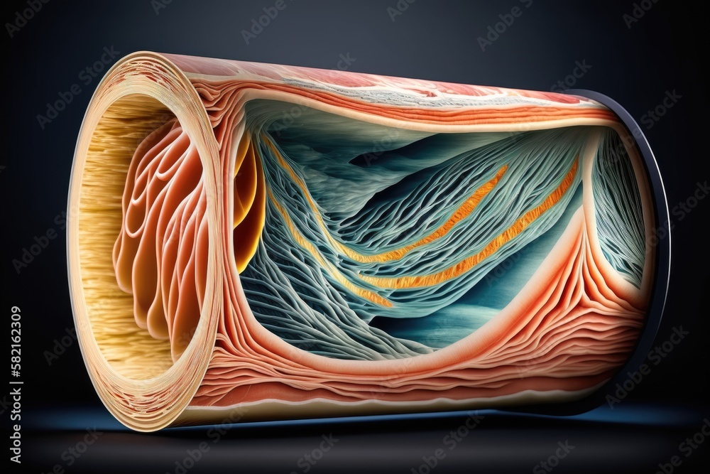 cross-section of human muscle fibers of arm lying on table, created ...