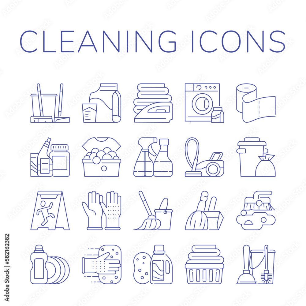 Cleaning service. Line household icons. Wet wipes for dust cleaner ...