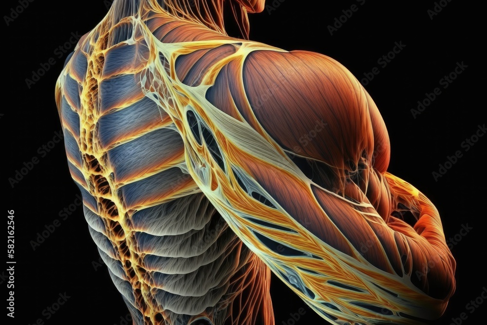 muscles of arm on back and shoulder muscle fibers , veins and swirls ...