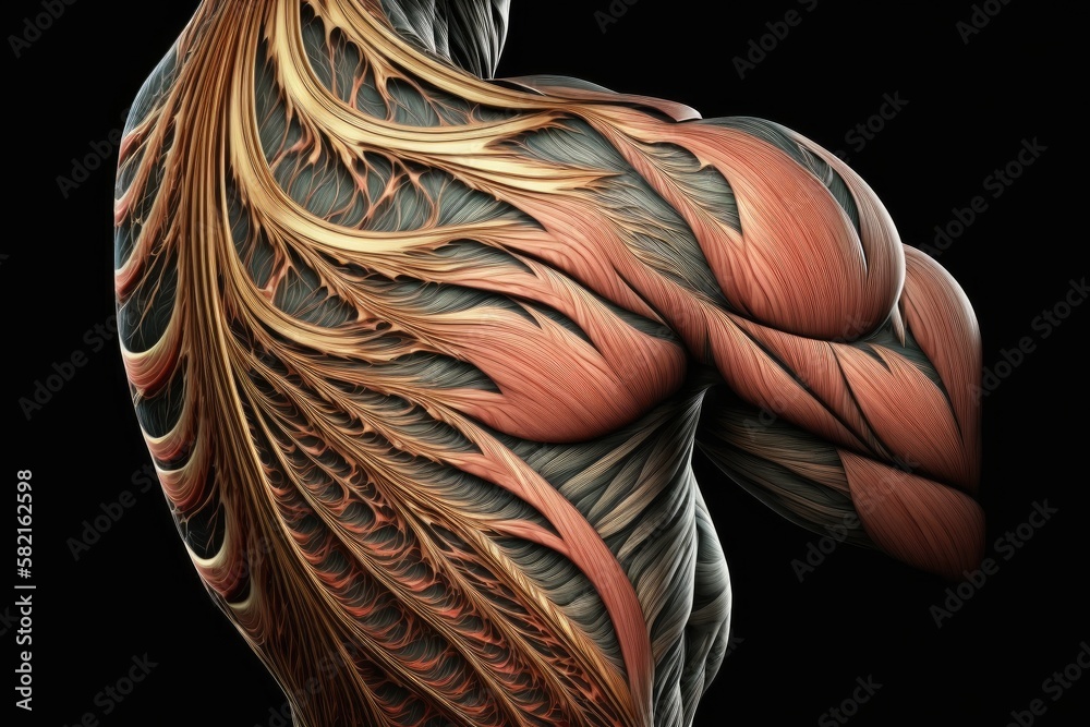muscles of arm on back and shoulder muscle fibers , veins and swirls ...