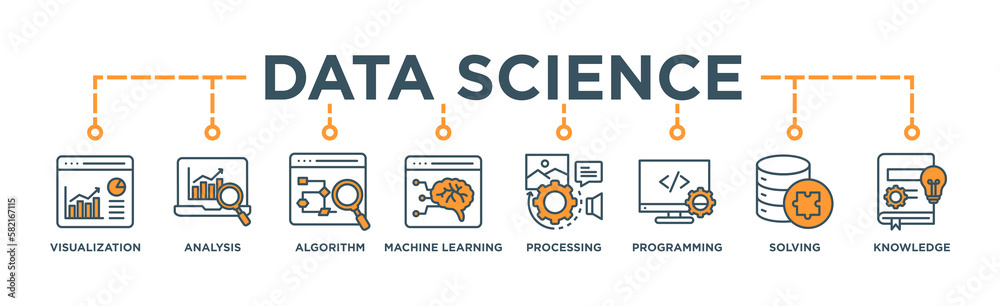 Data science banner web icon vector illustration concept with icon of ...