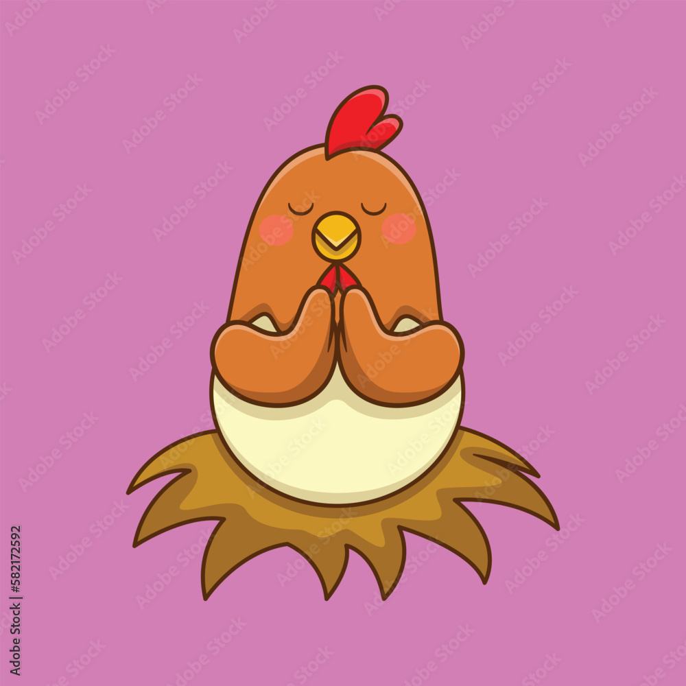 chicken meditation above the nest cute cartoon vector illustration ...
