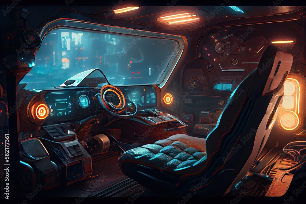 Futuristic sci-fi car interior view, hyper realistic. Inside view of ...