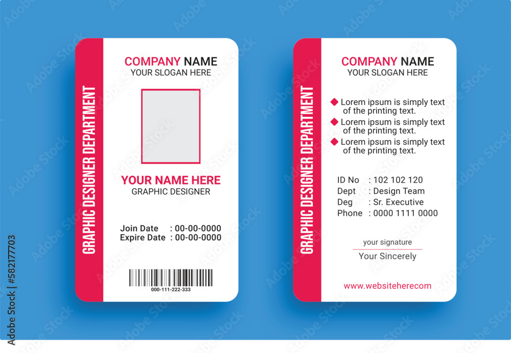 Corporate Id Card Template | Office Id Card | Employee Id Card For Your ...