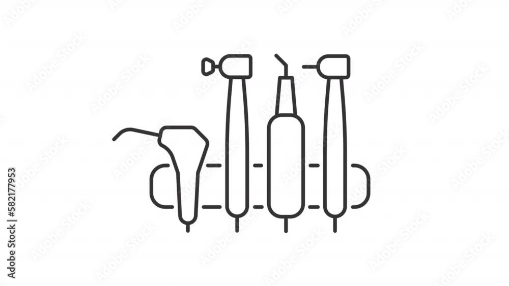 Animated dental machine linear icon. Teeth treatment instruments ...