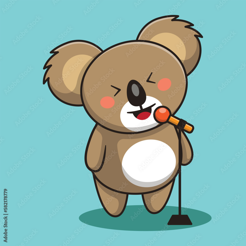 koala singing with mic cute cartoon vector animal illustration, kawaii ...