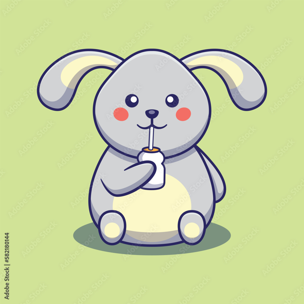 bunny rabbit drinking milk cute cartoon vector animal illustration ...