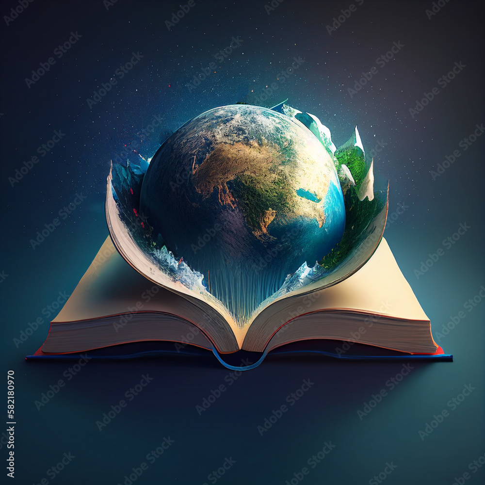 open book with planet earth coming out of the book. Education concept ...