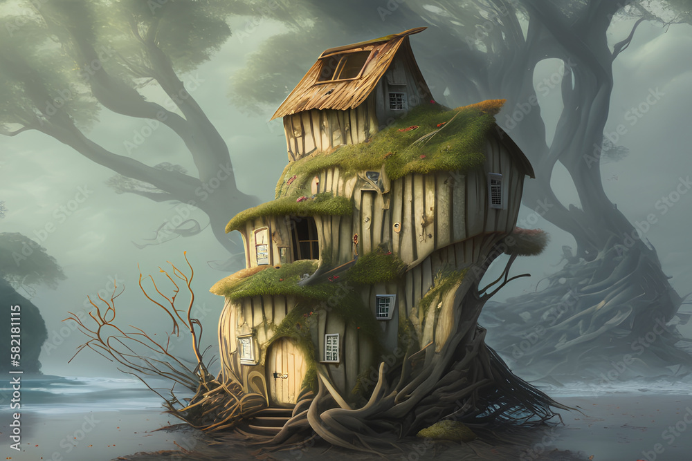 hut, castle, house, nature, house in nature, art, fantasy art ...
