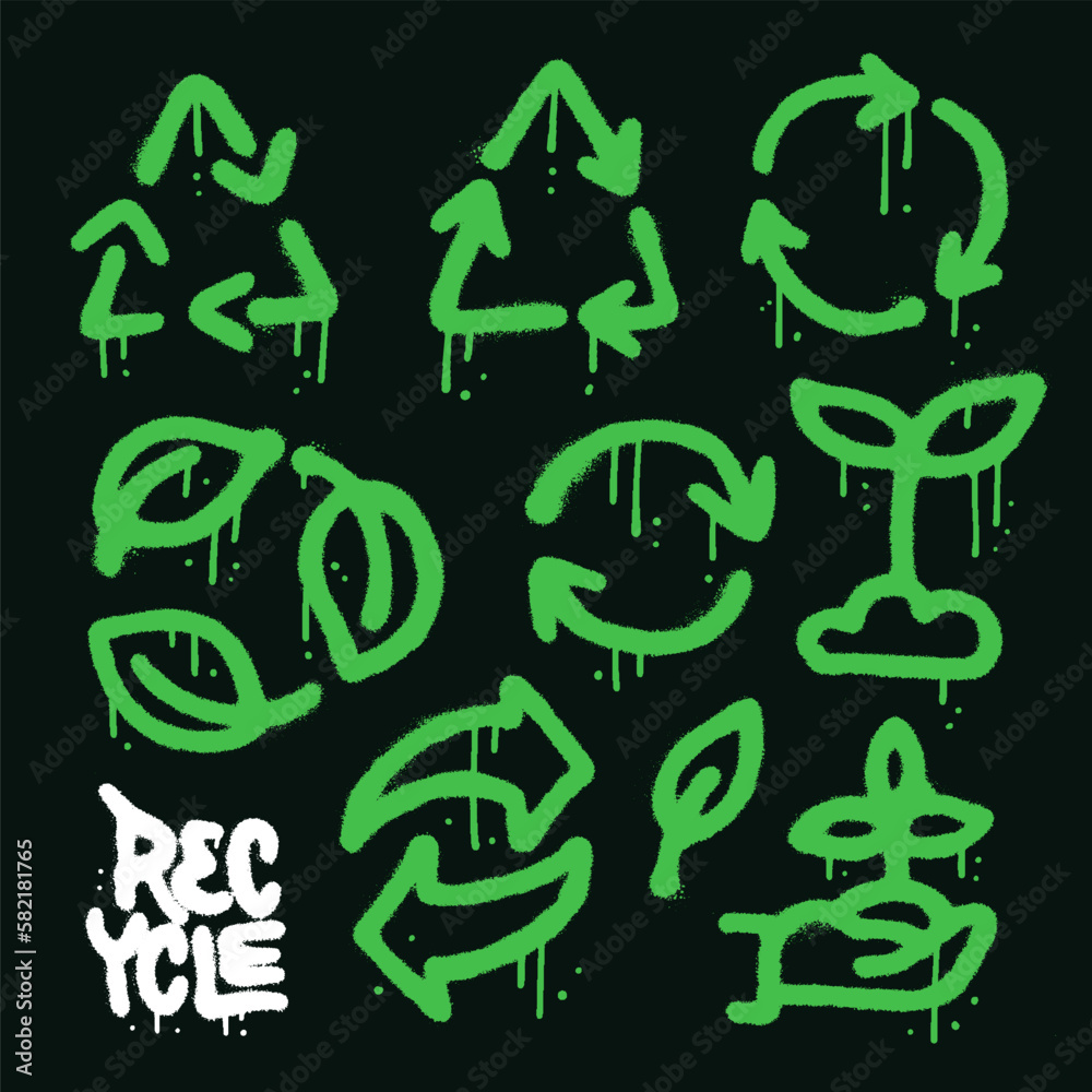 Set reuse signs in grunge urban graffiti overspray style. Street art ...