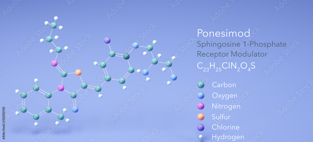 ponesimod molecule, molecular structures, immune modulator, 3d model ...