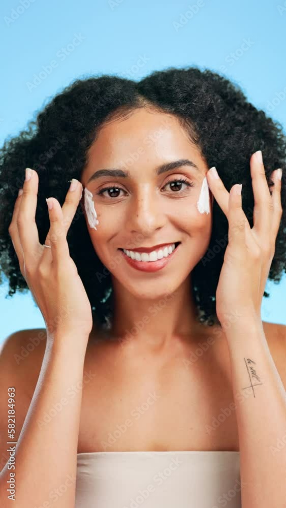 Beauty, face cream and portrait of woman in studio for skincare ...