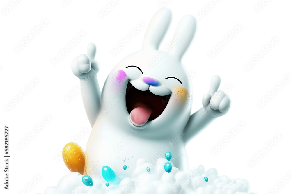Happy dancing Easter bunny isolated on transparent background. Cartoon ...