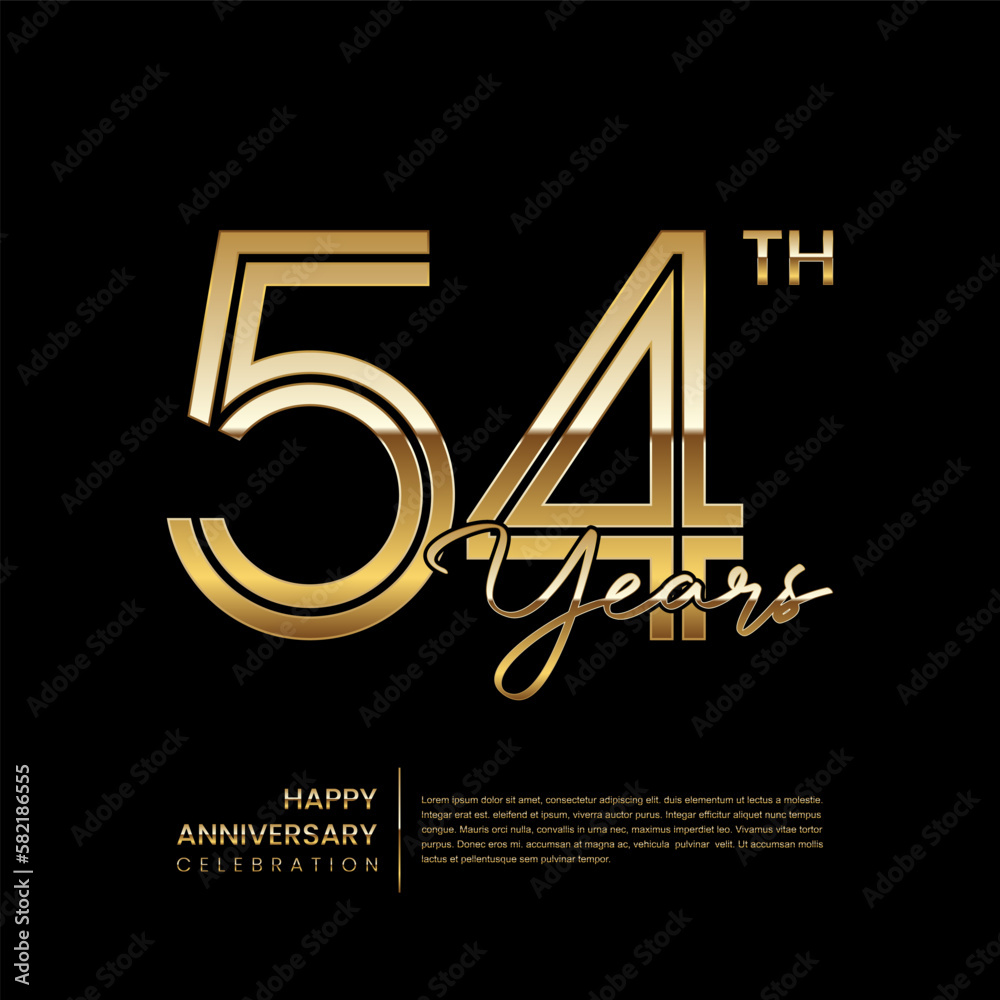 54th anniversary logo with double line style. Gold line art design ...