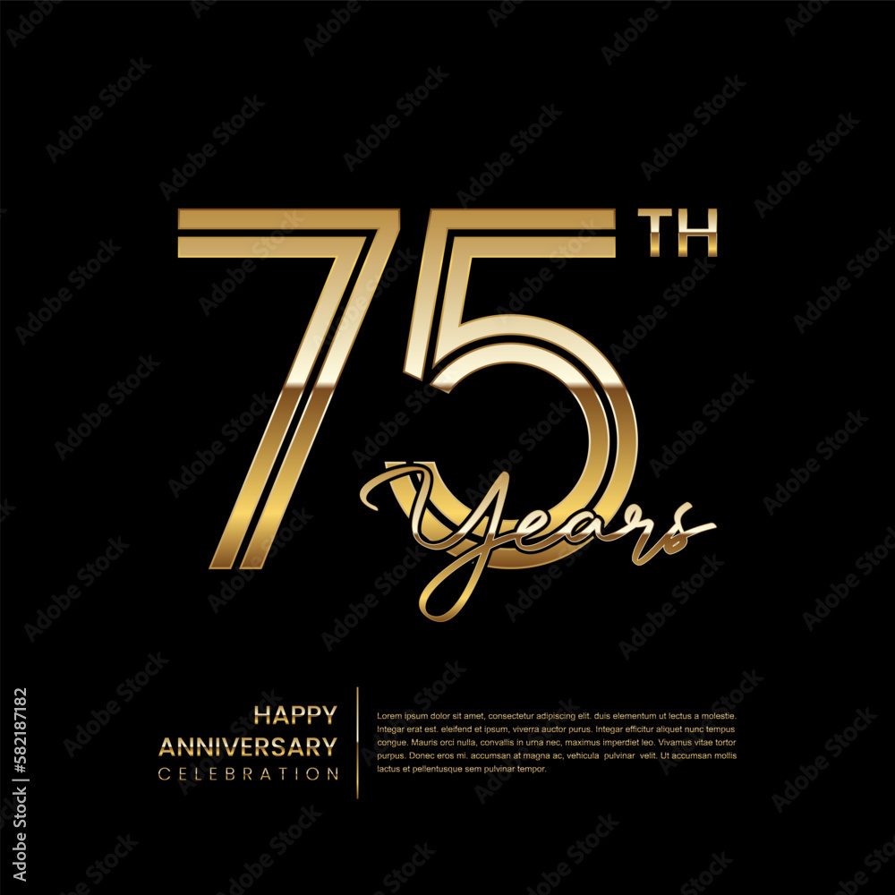 75th anniversary logo with double line style. Gold line art design ...