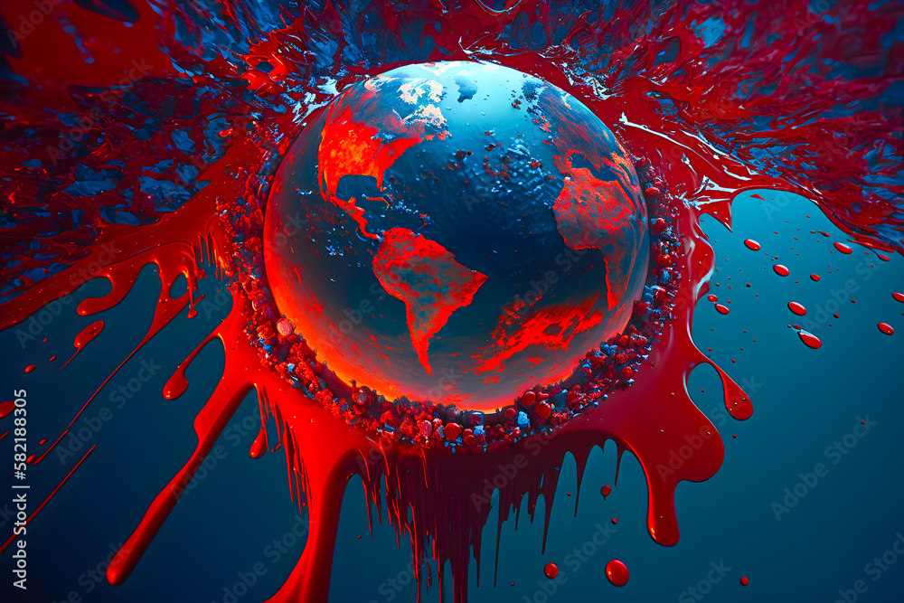 Planet Earth bleeding splash spray pool of blood splatter wounds, the ...