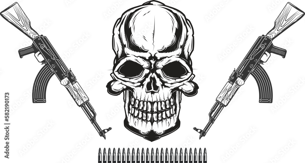 danger gangster skull with machine guns and crossbones vector file ...