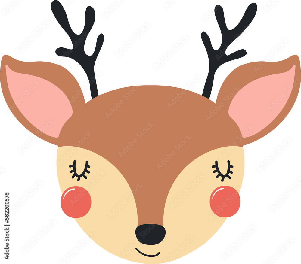 Cute funny baby deer face cartoon character illustration. Hand drawn ...