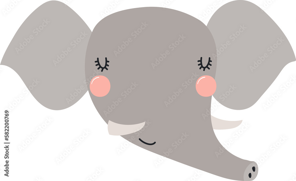 Cute funny baby elephant face cartoon character illustration. Hand ...