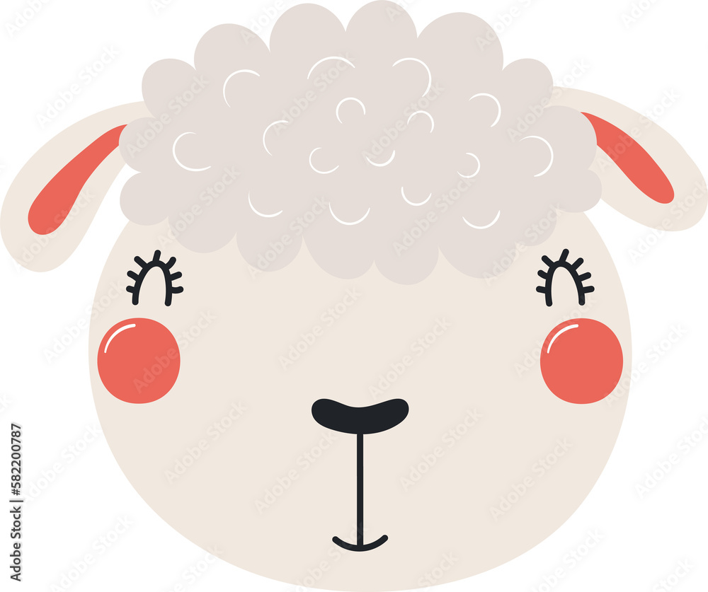 Cute funny baby sheep face cartoon character illustration. Hand drawn ...