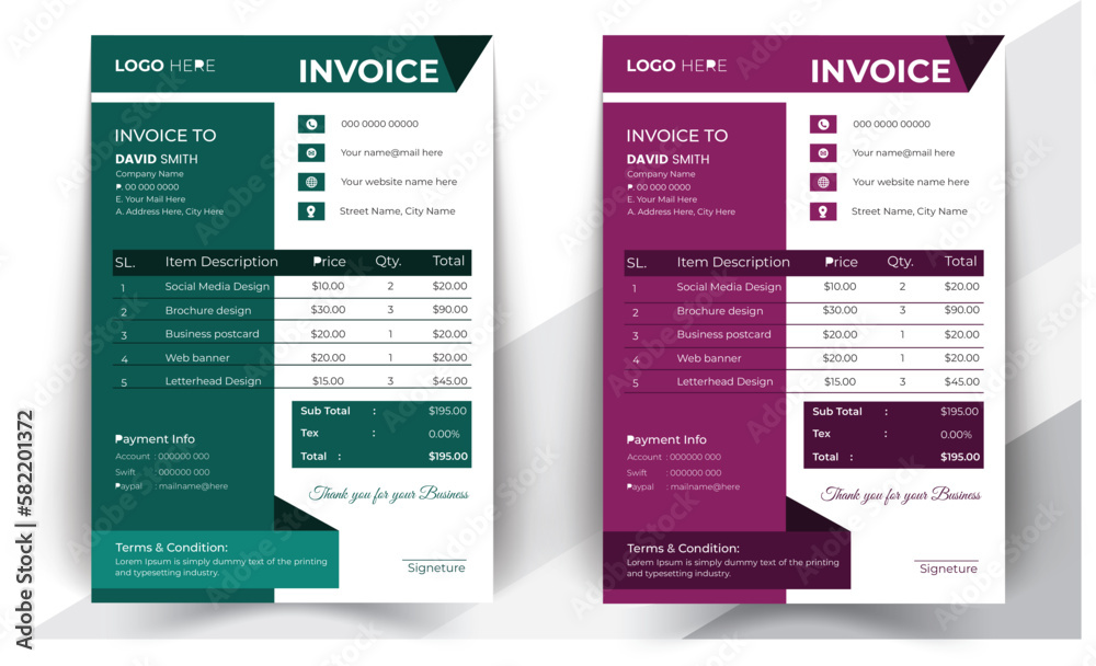 Vetor de Business invoice form template. Invoicing quotes, money bills ...