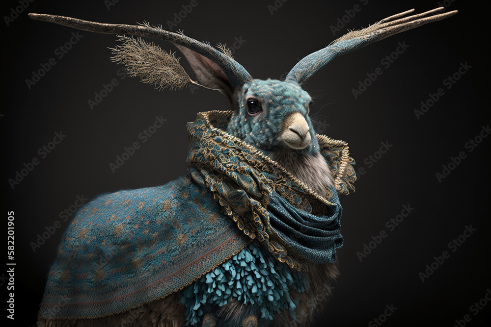 photorealistic animals wearing couture clothes made of fibers and ...