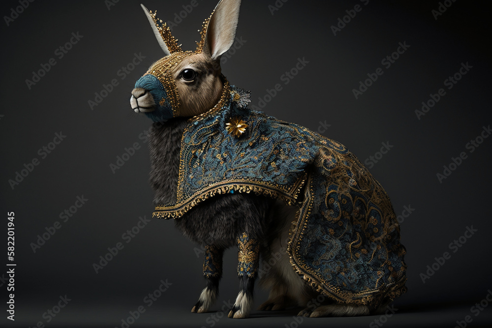 photorealistic animals wearing couture clothes made of fibers and ...
