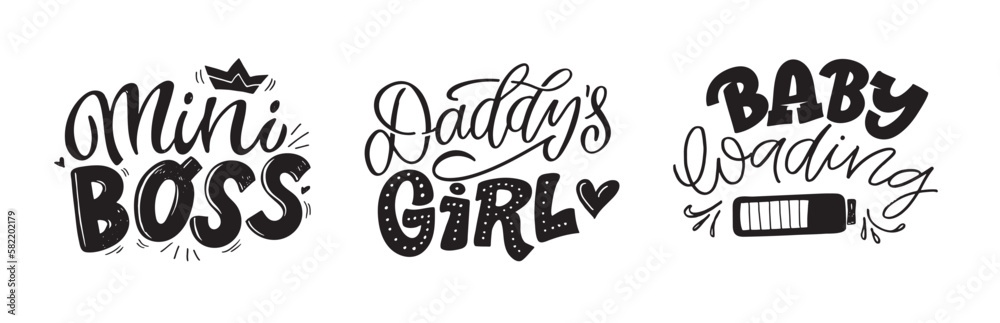 Vektorová grafika „Cute hand drawn doodle lettering label about baby ...